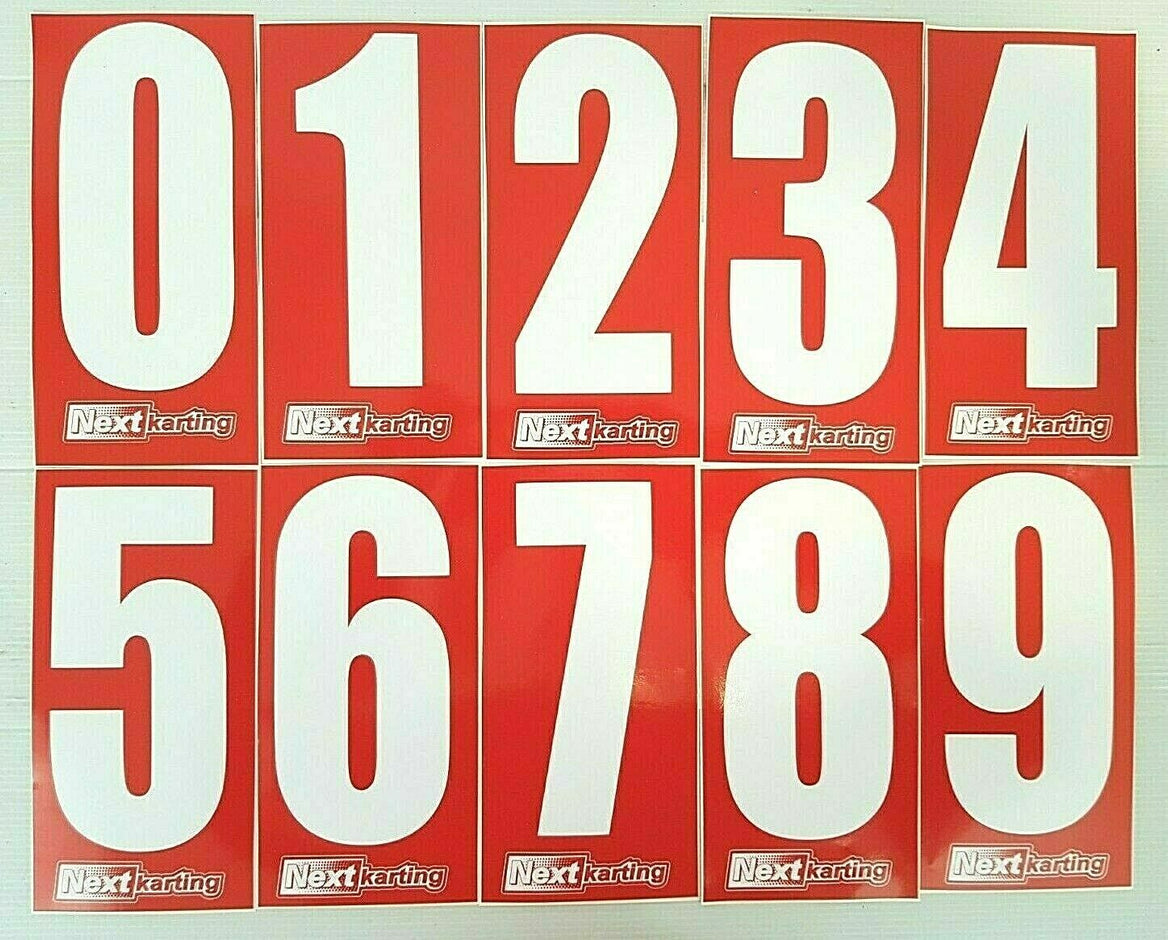 White numbers on Red background Pack Of 4 – Next Karting